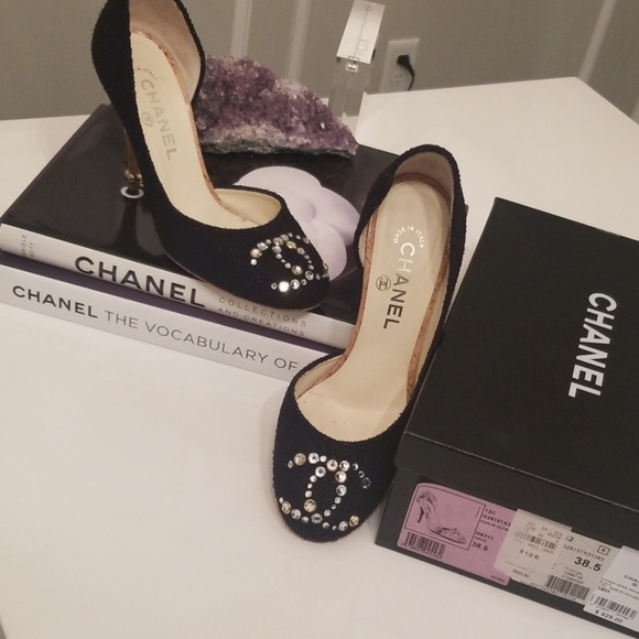 CHANEL | Shoes | Authentic Chanel Stilletto Pumps With Rhinestones ...